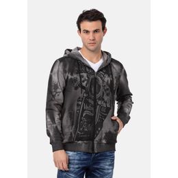 Cipo & Baxx Sweatjacke CIPO & BAXX "Jacken", Herren, Gr. M, grau (anthrazit), 80% Baumwolle;15% Polyester;5% Elasthan, bedruckt, Basic, regular fit normal, Rippbündchen, Sweatjacken Sweatjacke, mit Print, CL561