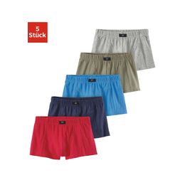 H.I.S. Boxer H.I.S "Boxershorts für Jungen", Jungen, Gr. 104, 5 Stk., bunt (rot, blau, khaki, marine, grau, meliert), Jersey, Obermaterial: 95% Baumwolle, 5% Elasthan, unifarben, körpernah, Unterhosen, farblich sortiert oder nur schwarz