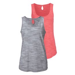 Beach Time Tanktop BEACHTIME "mit Struktureffekt", Damen, Gr. 36/38, orange (apricot, meliert, grau, meliert), Obermaterial: 85% Polyester, 15% Viskose, meliert, bequem h&uuml;ftlang, Rundhals, Tops Tanktop, aus pflegeleichter Qualit&auml;t