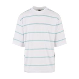 Urban Classics Damen T-Shirt "Urban Classics Herren Oversized Sleeve Modern Stripe Tee"weiß, oceanblau, Gr. S, gestreift, 100% Baumwolle, Shirts