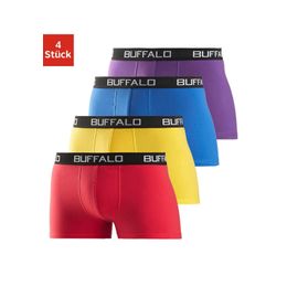 Boxer Buffalo "Boxershorts f&uuml;r Herren", Damen, Gr. XXL, 4 Stk., bunt (rot, gelb, blau, lila), Jersey, Obermaterial: 95% Baumwolle, 5% Elasthan, unifarben, k&ouml;rpernah, Unterhosen, aus Baumwoll-Mix