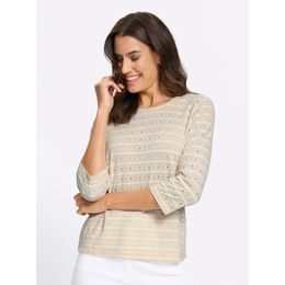 3/4-Arm-Shirt Inspirationen "3/4-Arm-Shirt", Damen, Gr. 44, ecru, sand, gemustert, 70% Polyester, 25% Viskose, 5% Elasthan, gemustert, gestreift, mehrfarbig, Rundhals, Shirts 3/4-Arm-Shirt