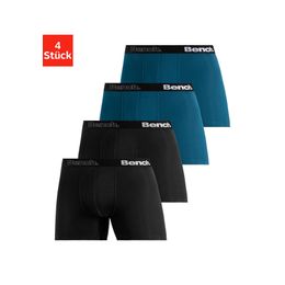 Langer Boxer Bench. "Boxershorts f&uuml;r Herren", Damen, Gr. L, 4 Stk., blau (schwarz, blau), Jersey, Obermaterial: 95% Baumwolle, 5% Elasthan, unifarben, Unterhosen, Unterhosen mit Logoschriftzug im Bund