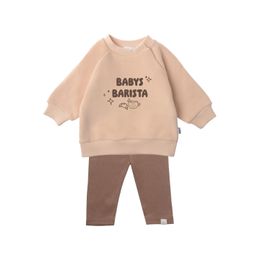 Sweatanzug Liliput "Babys Barista", Mädchen, Gr. 110/116, beige (beige, braun), 95% Baumwolle, 5% Polyester, bedruckt, Sportanzüge, mit elastischen Bündchen