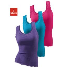 H.I.S. Spitzentop H.I.S "aus Feinripp", Damen, Gr. 48/50, bunt (lila, pink, petrol), Feinripp, Obermaterial: 100% Baumwolle, unifarben, k&ouml;rpernah, tiefer Rundhals, Tops Spitzentop, aus weicher Baumwoll-Qualit&auml;t, Topseller
