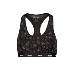 Crop-Top Puma "WOMEN PRINTED RACER BACK TOP", Damen, Gr. L, schwarz (schwarz combo), Single Jersey, Obermaterial: 95% Baumwolle, 5% Elasthan, k&ouml;rpernah kurz, Rundhals, Tops, Animal-Design, Logoschriftzug, Rundhalsausschnitt