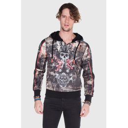 Cipo & Baxx Kapuzenpullover CIPO & BAXX "Sweatshirt", Herren, Gr. S, schwarz, 100% Baumwolle, bedruckt, regular fit, Pullover Kapuzenpullover, mit coolem Allover-Print