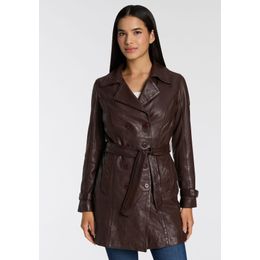 Ledermantel Mauritius "GWTaresa", Damen, Gr. 40L, braun, Obermaterial: 100% Schafsleder. Futter: 100% Baumwolle. &Auml;rmelfutter: 100% Polyester, unifarben, l&auml;ssig geschnitten knielang, mit Riegel, M&auml;ntel, Leder-Trenchcoat mit Bindeg&uuml;rtel
