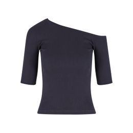 T-Shirt Urban Classics "Urban Classics Ladies Organic Asymmetric Rib Tee", Damen, Gr. M, navy, 100% Baumwolle, unifarben, skinny fit, asymmetrischer Ausschnitt, Shirts T-Shirt