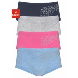 Panty Petite Fleur, M&auml;dchen, Gr. 122/128, 4 Stk., bunt (blau, meliert, pink, marine, grau, meliert), Obermaterial: 95% Baumwolle, 5% Elasthan, unifarben, k&ouml;rpernah, Unterhosen Panty, mit Glitzerdruck
