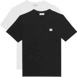 T-Shirt Calvin Klein Jeans "SS BADGE TEE 2 PACK", Herren, Gr. L, weiß (schwarz, hellweiß), Single Jersey, Obermaterial: 100% Baumwolle, unifarben, regular fit normal, Rundhals, eingesetzt abgesteppte Kante, Shirts T-Shirt, Mit Rundhalsausschnitt