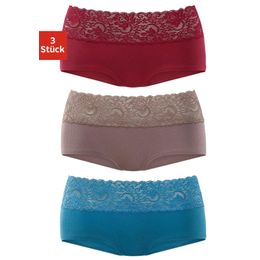 Panty Vivance, Damen, Gr. 32/34, bunt (petrol, taupe, bordeaux), Single Jersey, Obermaterial: 95% Baumwolle, 5% Elasthan. Spitze: 93% Polyamid, 7% Elasthan (LYCRA), unifarben, körpernah, Unterhosen Panty, aus elastischer Baumwolle mit floraler Spitze