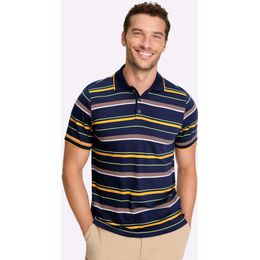 Kurzarmshirt Marco Donati "Kurzarm-Poloshirt", Herren, Gr. 56/58, dunkelblau, ocker, gestreift, 100% Baumwolle, gemustert, gestreift, Shirts