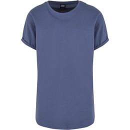 T-Shirt Urban Classics "Urban Classics Herren Long Shaped Turnup Tee", Damen, Gr. S, vintageblau, 100% Baumwolle, unifarben, loose fit, Rundhals, Shirts T-Shirt