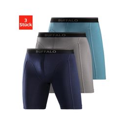 Langer Boxer Buffalo "Boxershorts f&uuml;r Herren", Herren, Gr. S, 3 Stk., blau (aquablau, grau, navy), Jersey, Obermaterial: 92% Baumwolle, 8% Elasthan (LYCRA), unifarben, Unterhosen, in langer Form ideal auch f&uuml;r Sport und Trekking