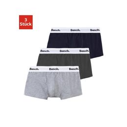 Boxer Bench. "Boxershorts f&uuml;r Jungen", Jungen, Gr. 134/140, 3 Stk., blau (anthrazit, grau, meliert, navy), Jersey, Obermaterial: 95% Baumwolle, 5% Elasthan, unifarben, k&ouml;rpernah, Unterhosen, mit wei&szlig;em Bund mit Bench Schriftzug