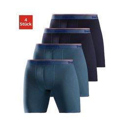 Langer Boxer Bench., Herren, Gr. S, 4 Stk., blau (navy, blau), Jersey, Obermaterial: 95% Baumwolle, 5% Elasthan, unifarben, Unterhosen, Unterhosen mit schmalen Streifen im Logo-Webbund