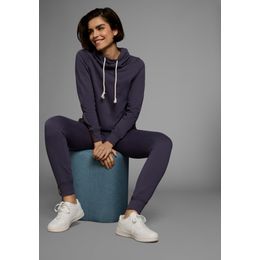 Jogginganzug OCEAN SPORTSWEAR "Essentials Joggingsuit", Damen, Gr. 38, blau (rauchblau), angeraute Sweatware, Obermaterial: 60% Baumwolle, 40% Polyester, unifarben, Sportanzüge Jogginganzug, mit Lederimitat-Details