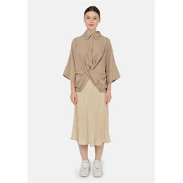 Klassische Bluse FRESHLIONS "Maya", Damen, Gr. M, beige, 100% Polyester, unifarben, normal, ohne Ausschnitt, Blusen, mit kurzem Schnitt