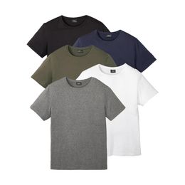 T-Shirt bonprix "T-Shirt (5er Pack)", Damen, Gr. 52/54 (L), weiß (weiß, grau meliert, dunkeloliv, dunkelblau, schwarz), Obermaterial: 70% Baumwolle, 30% Viskose, regular fit, Shirts T-Shirt, T-Shirt (5er Pack)