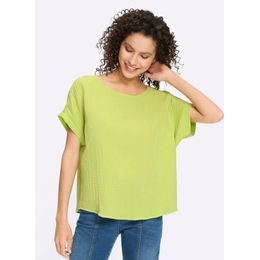 Kurzarmbluse Heine, Damen, Gr. 44, pistazie, 100% Baumwolle, unifarben, Rundhals, Blusen