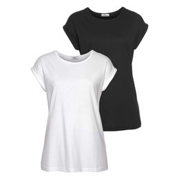 T-Shirt Flashlights, Damen, Gr. 36/38, schwarz-weiß (weiß, schwarz), Single Jersey, Obermaterial: 50% Baumwolle, 50% Modal, unifarben, Basic, figurbetont hüftbedeckend, Shirts T-Shirt, Kurzarm, figurbetont, unifarben, Rundhals, für jeden Anlass