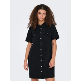 Jeanskleid Only "ONLLISA &ndash; Denimkleid mit Knopfleiste und Brusttaschen", Damen, Gr. XL, N-Gr, schwarz (washed schwarz), Denim/Jeans, Obermaterial: 90% Baumwolle, 10% Viskose, unifarben, kniefrei, mit Umschlag, Kleider, modisch, Denim, regular fit, Baumwollmischung, Hemdkragen