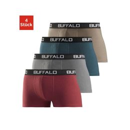 Boxer Buffalo "Boxershorts f&uuml;r Herren", Damen, Gr. S, 4 Stk., bunt (bordeaux, grau, petrol, khaki), Jersey, Obermaterial: 95% Baumwolle, 5% Elasthan, unifarben, k&ouml;rpernah, Unterhosen, aus Baumwoll-Mix