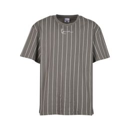 T-Shirt Karl Kani "Karl Kani Karl Kani Small Signature Essential Pinstripe Tee", Damen, Gr. L, anthrazit, wei&szlig;, 100% Baumwolle, bedruckt, loose fit, Rundhals, Shirts T-Shirt