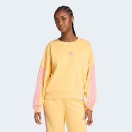 Sweatshirt adidas Sportswear "W 3S FT SWT", Damen, Gr. L, semi ice tangerine, st tropic bloom, Obermaterial: 55% Baumwolle, 36% Polyester, 9% Viskose, normal, Rundhals, Sweatshirts Sweatshirt