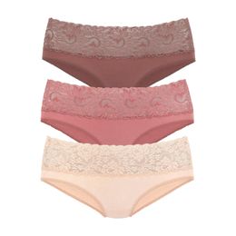 Slip Vivance, Damen, Gr. 32/34, bunt (rose, beere, mahagoni), Single Jersey, Obermaterial: 95% Baumwolle, 5% Elasthan. Spitze: 93% Polyamid, 7% Elasthan (LYCRA), unifarben, bequem, Unterhosen Slip, aus elastischer Baumwolle mit floraler Spitze