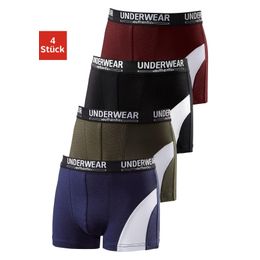 Boxer AUTHENTIC LE JOGGER "Boxershorts f&uuml;r Jungen", Jungen, Gr. 98/104, 4 Stk., bunt, Jersey, Obermaterial: 95% Baumwolle, 5% Elasthan, unifarben, k&ouml;rpernah, Unterhosen, cooler Look durch wei&szlig;en Einsatz