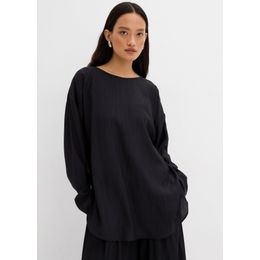 bonprix Oversized Tunikabluse aus strukturiertem Crinkle-Viskose-Mix, schwarz, Viskose