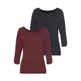 3/4-Arm-Shirt Vivance "mit Manschetten und goldfarbenen Kn&ouml;pfen", Damen, Gr. 32/34, transparent (beere, navy), Obermaterial: 95% Viskose (LENZING&trade; ECOVERO&trade;), 5% Elasthan, unifarben, Basic, figurumspielend normal, Rundhals, Shirts 3/4-Arm-Shirt, aus weichem Viskose-Stretch