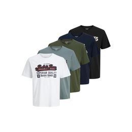 Jack & Jones Rundhalsshirt JACK & JONES "JJELOGO TEE SS O-NECK 2 COL AW25 5PK MP", Herren, Gr. L, schwarz (schwarz pack:schwarz, clouddancer, skycaptain, duffelbag, stormyweather), Jersey, Obermaterial: 100% Baumwolle, bedruckt, regular fit normal, Rundhals, Shirts Rundhalsshirt