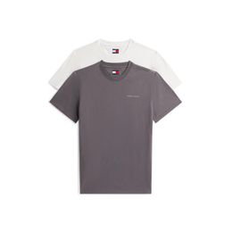 Tommy Jeans Damen T-Shirt "TJM SLIM FIT LINEAR 2PACK"ecru, washed schwarz, Gr. L, Single Jersey, Obermaterial: 100% Baumwolle, Shirts