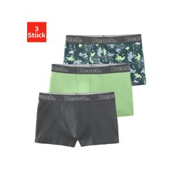Boxer Bench. "Boxershorts f&uuml;r Jungen", Jungen, Gr. 158/164, 3 Stk., bunt (anthrazit, gr&uuml;n, gemustert), Jersey, Obermaterial: 92% Baumwolle, 8% Elasthan, gemustert, unifarben, Unterhosen, uni und gemustert in einer Packung