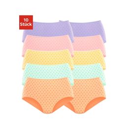 Taillenslip Petite Fleur, Damen, Gr. 32/34, bunt (lila, rosa, gelb, gr&uuml;n, orange), Obermaterial: 95% Baumwolle, 5% Elasthan, gepunktet, k&ouml;rpernah, Unterhosen Taillenslip, aus elastischer Baumwolle, Topseller