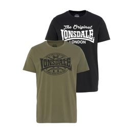 T-Shirt Lonsdale "MORHAM", Herren, Gr. L (52/54), gr&uuml;n (schwarz, olive), Single Jersey, Obermaterial: 60% Baumwolle, 40% Polyester, Rundhals, Shirts T-Shirt, Doppelpack