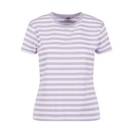 T-Shirt Urban Classics "Urban Classics Damen Ladies Regular Striped Tee", Damen, Gr. 4XL, wei&szlig;, dustylila, 100% Baumwolle, gestreift, loose fit, Rundhals, Shirts T-Shirt