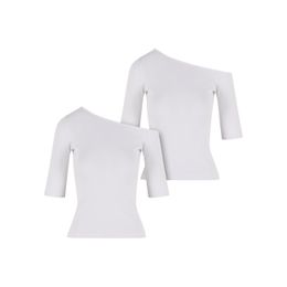T-Shirt Urban Classics "Urban Classics Ladies Organic Asymmetric Rib Tee 2-Pack", Damen, Gr. L, wei&szlig; wei&szlig;, 100% Baumwolle, unifarben, skinny fit, asymmetrischer Ausschnitt, Shirts T-Shirt