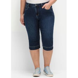 Caprijeans sheego, Damen, Gr. 40, Normalgr&ouml;&szlig;en, blau (dunkelblau denim), 95% Baumwolle, 4% Elastomultiester, 1% Elasthan, unifarben, 3/4-L&auml;nge, Jeans