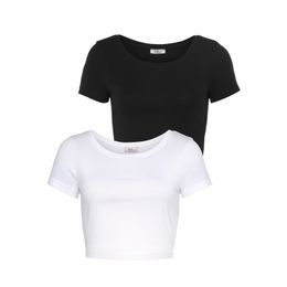 Kurzarmshirt Flashlights, Damen, Gr. 32/34, schwarz-wei&szlig; (schwarz, wei&szlig;), Feinripp, Obermaterial: 100% Baumwolle, clean, unifarben, Basic, Basic schmal, Shirts, kurz&auml;rmelig, aus Baumwolle, Feinrippstoff, im praktischen Pack