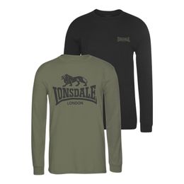 Langarmshirt Lonsdale "AYRSHIRE", Herren, Gr. XL (56/58), bunt (schwarz, khaki), Single Jersey, Obermaterial: 100% Baumwolle, unifarben, Rundhals, Shirts Langarmshirt