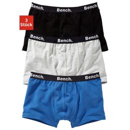 Boxer Bench. "Boxershorts f&uuml;r Jungen", Jungen, Gr. 134/140, 3 Stk., blau (schwarz, grau, meliert, blau), Jersey, Obermaterial: 92% Baumwolle, 8% Elasthan (LYCRA), unifarben, k&ouml;rpernah, Unterhosen, mit Logo-Webbund