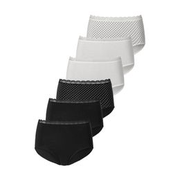 Taillenslip Vivance, Damen, Gr. 32/34, 6 Stk., schwarz (schwarz, creme), Single Jersey, Obermaterial: 95% Baumwolle, 5% Elasthan, gepunktet, unifarben, Unterhosen Taillenslip, angenehm elastische Qualit&auml;t