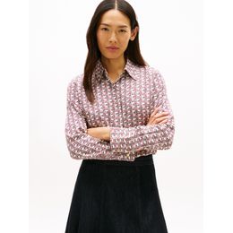 Langarmbluse Tommy Hilfiger "VIS TWILL LS REGULAR SHIRT", Damen, Gr. 34, logo print ecru, Web, Obermaterial: 100% Viskose, kariert, regular fit, Blusen