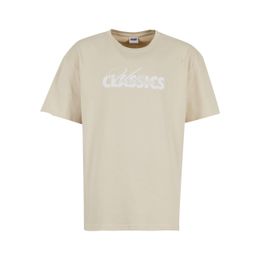 T-Shirt Urban Classics "Urban Classics UC Cursive Bold Logo Heavy Oversized Tee", Damen, Gr. M, sand, 100% Baumwolle, bedruckt, oversize, Rundhals, Shirts T-Shirt