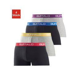 Boxer Buffalo "Boxershorts f&uuml;r Herren", Damen, Gr. M, 4 Stk., schwarz (schwarz, grau, meliert), Jersey, Obermaterial: 95% Baumwolle, 5% Elasthan, unifarben, k&ouml;rpernah, Unterhosen, aus Baumwoll-Mix