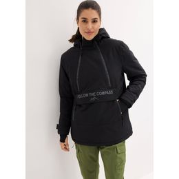 bonprix Gef&uuml;tterter Windbreaker, schwarz, Gr.48, Wasserdichte Skijacke zum Reinschl&uuml;pfen mit weichem Fleece-Futter, aus Fleece
